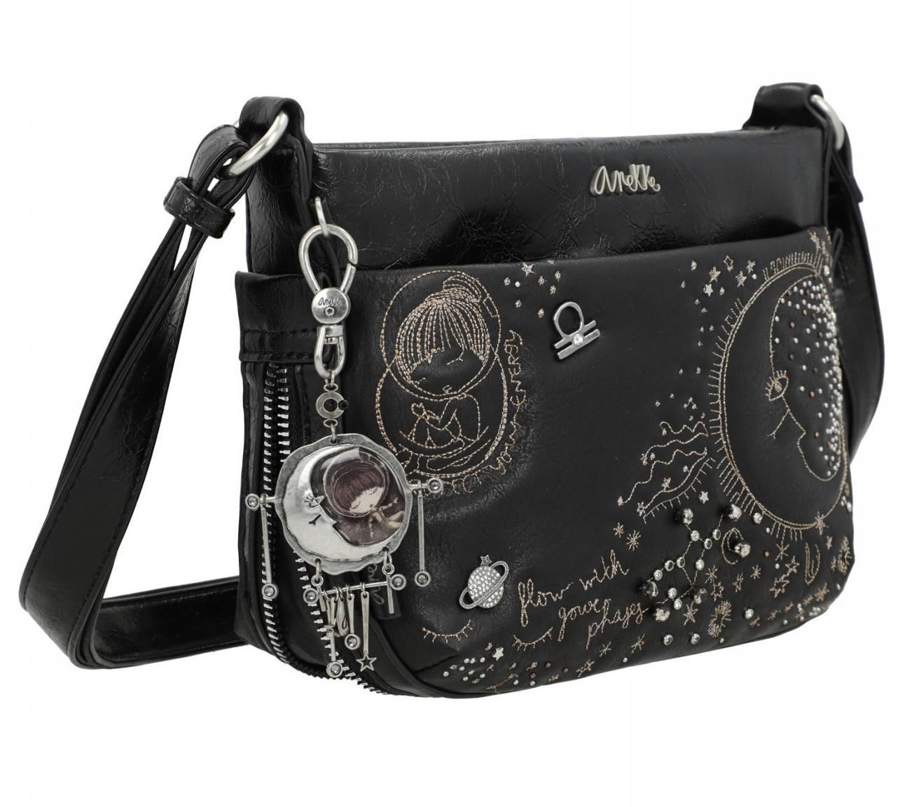 Handtasche Anekke Spirit Universe schwarz aufklappbar Anhänger